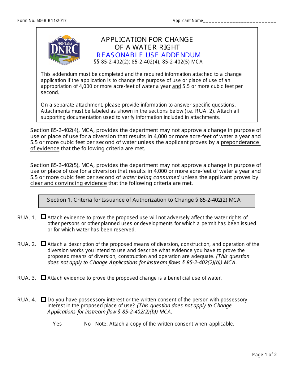 Form 606B - Fill Out, Sign Online and Download Fillable PDF, Montana ...