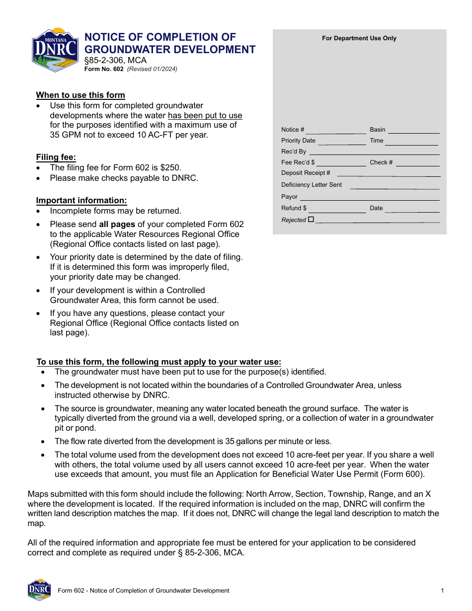 Form 602 - Fill Out, Sign Online and Download Fillable PDF, Montana ...
