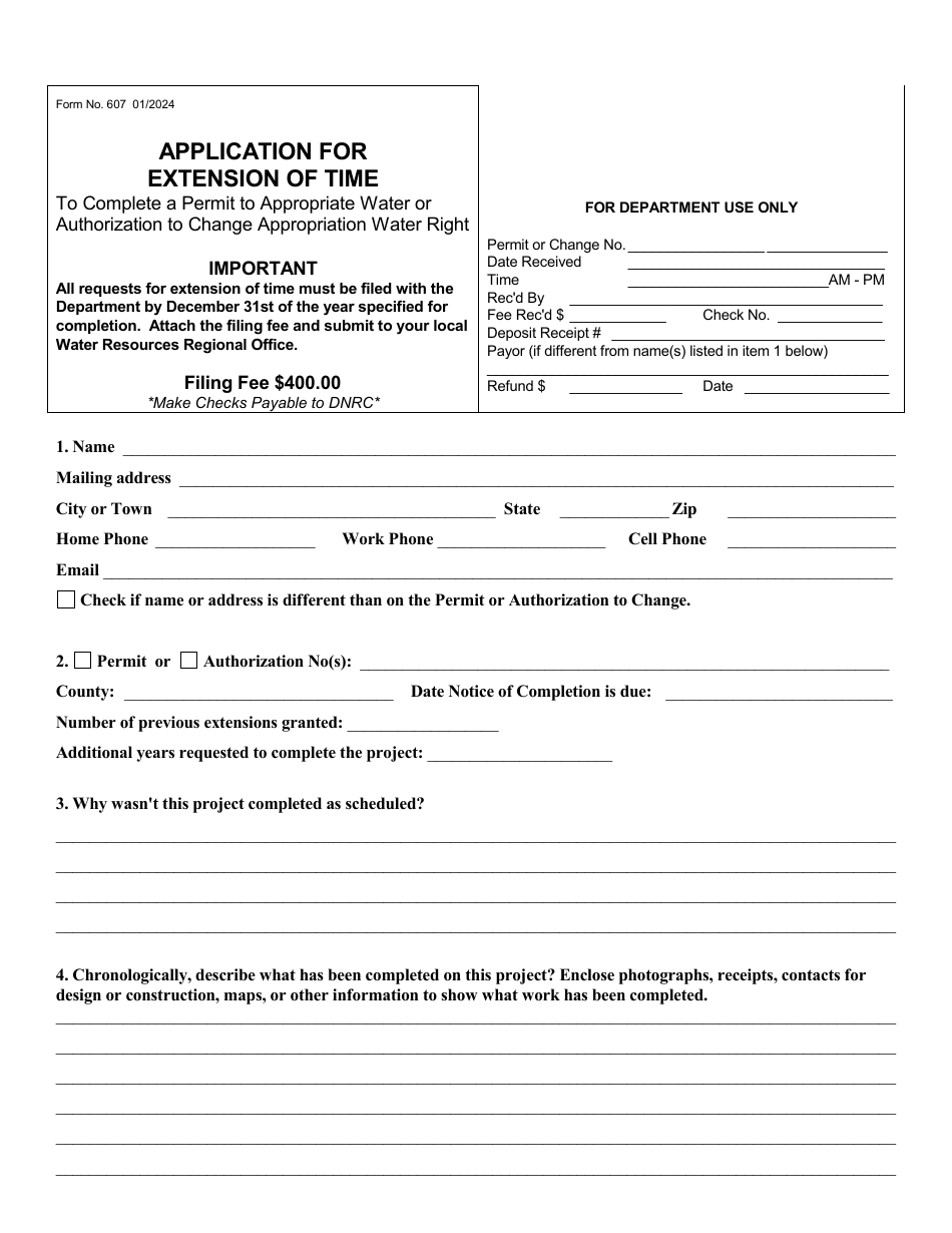 Form 607 Download Fillable PDF or Fill Online Application for Extension ...