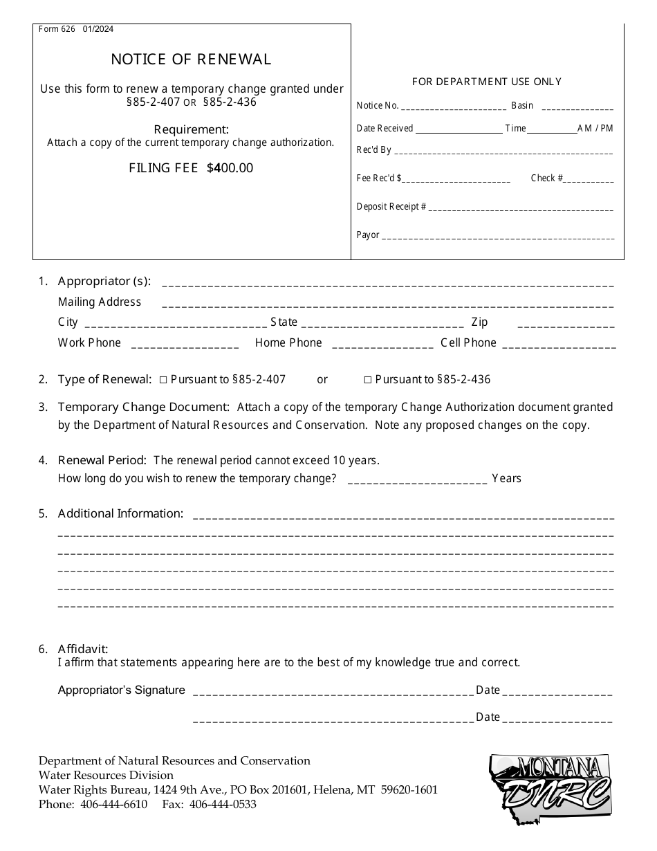Form 626 - Fill Out, Sign Online and Download Fillable PDF, Montana ...