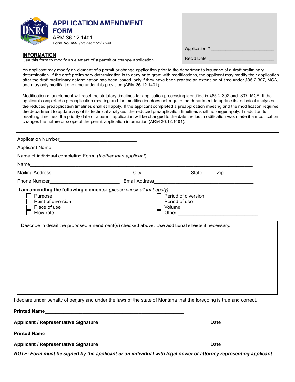 Form 655 - Fill Out, Sign Online and Download Fillable PDF, Montana ...