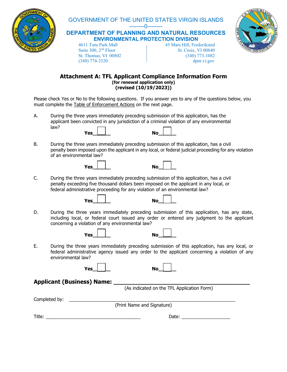 Virgin Islands Tfl Applicant Compliance Information Form - Fill Out ...