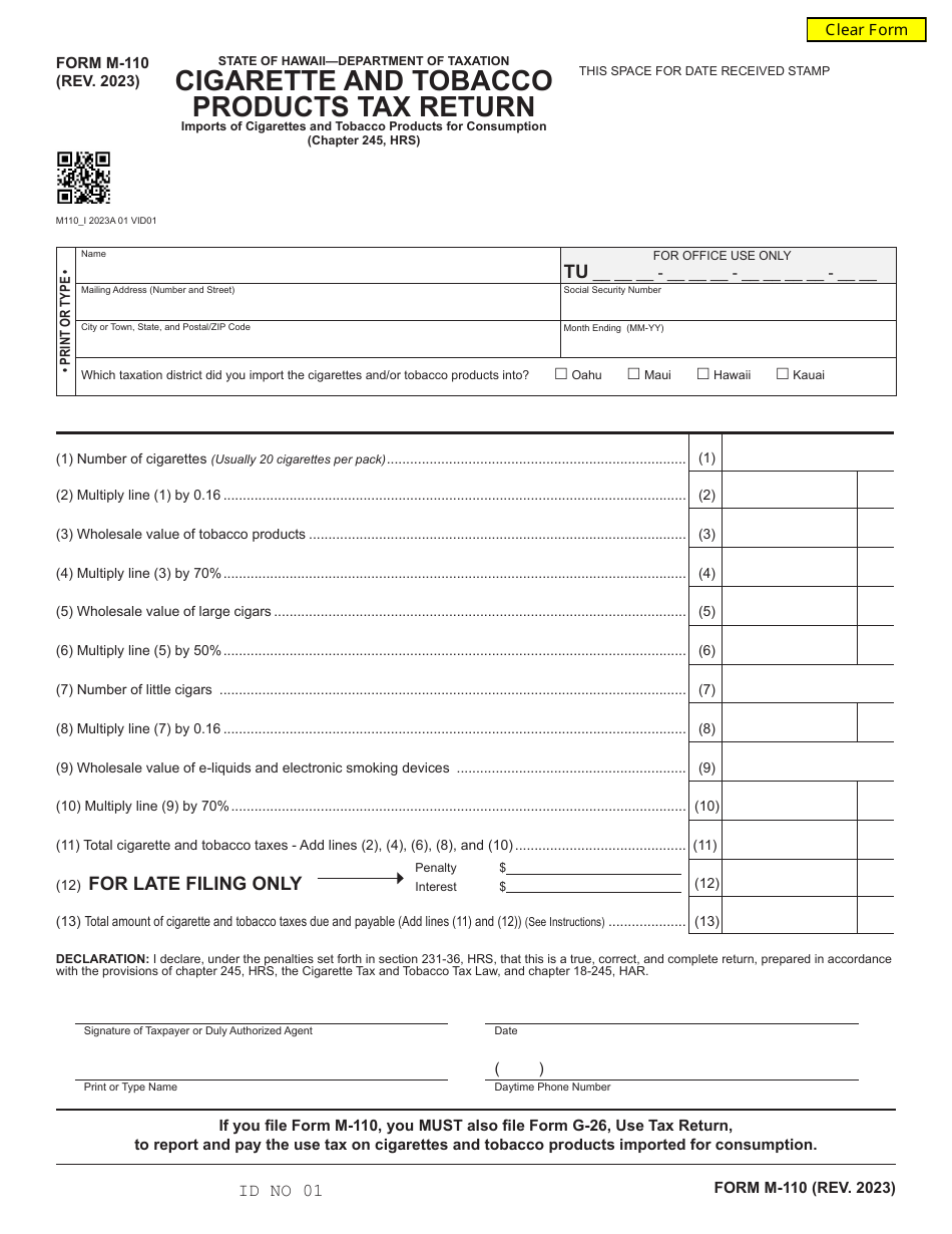 Form M-110 - Fill Out, Sign Online and Download Fillable PDF, Hawaii ...