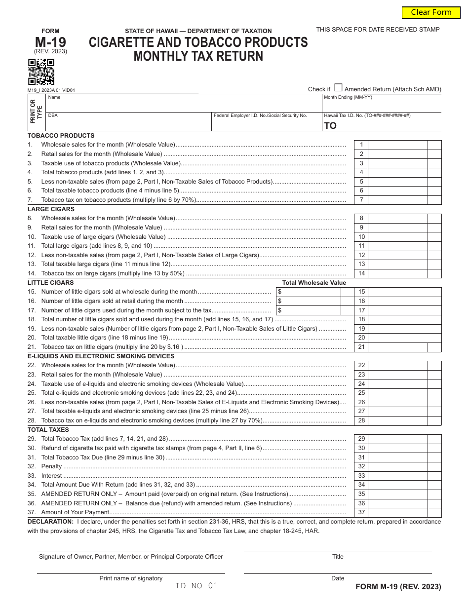Form M-19 Download Fillable PDF or Fill Online Cigarette and Tobacco ...