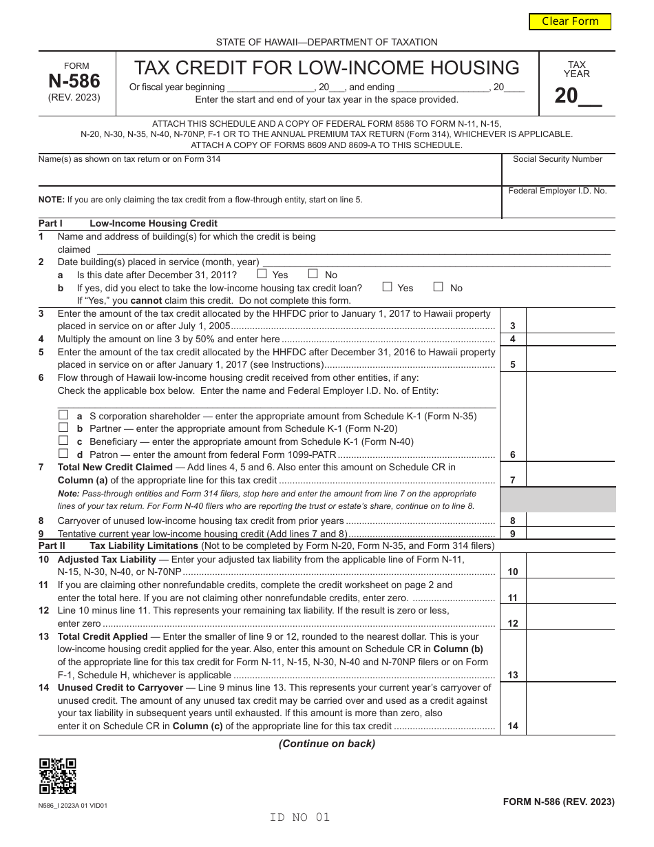 Form N-586 - Fill Out, Sign Online and Download Fillable PDF, Hawaii ...