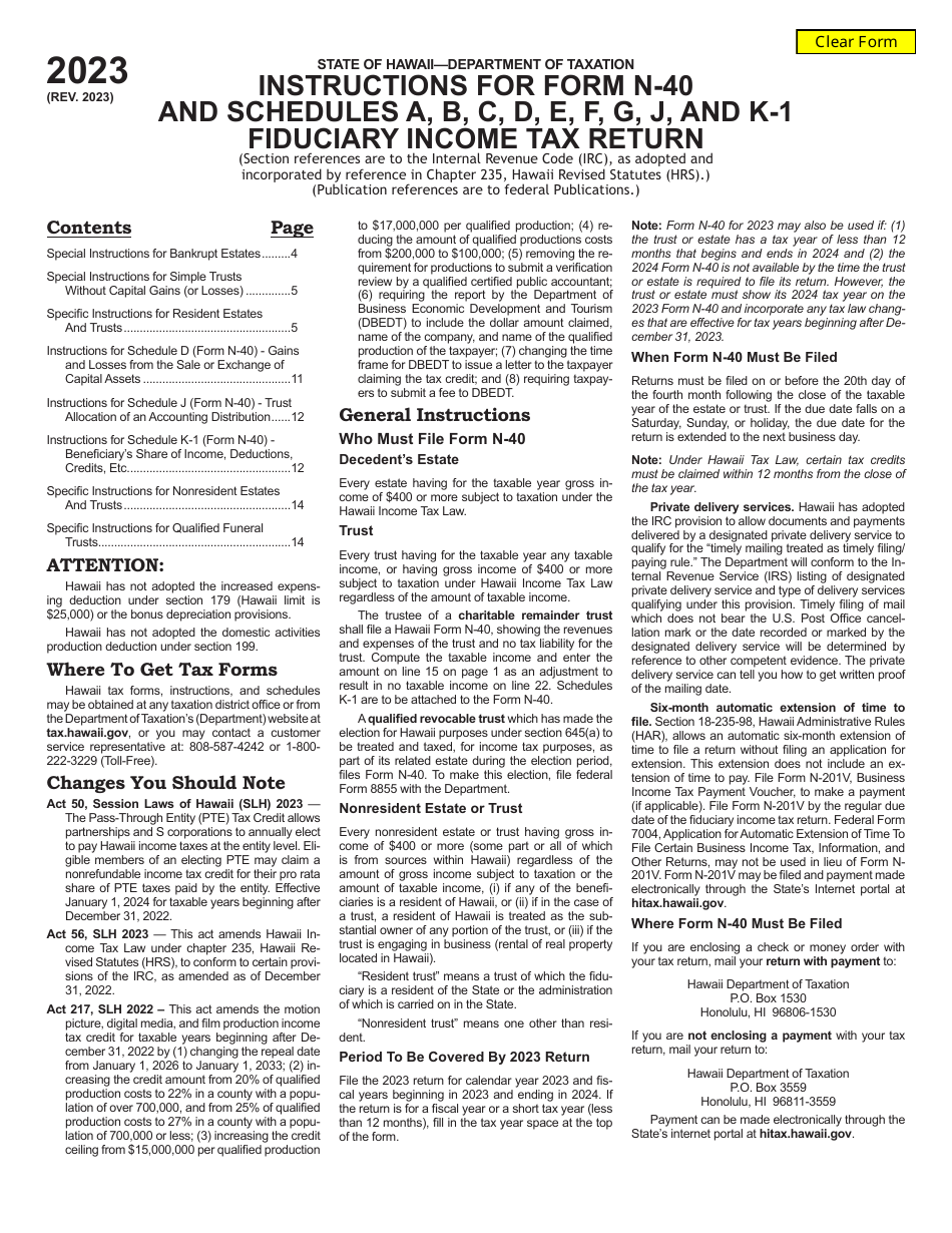 Download Instructions for Form N-40 Fiduciary Income Tax Return PDF ...