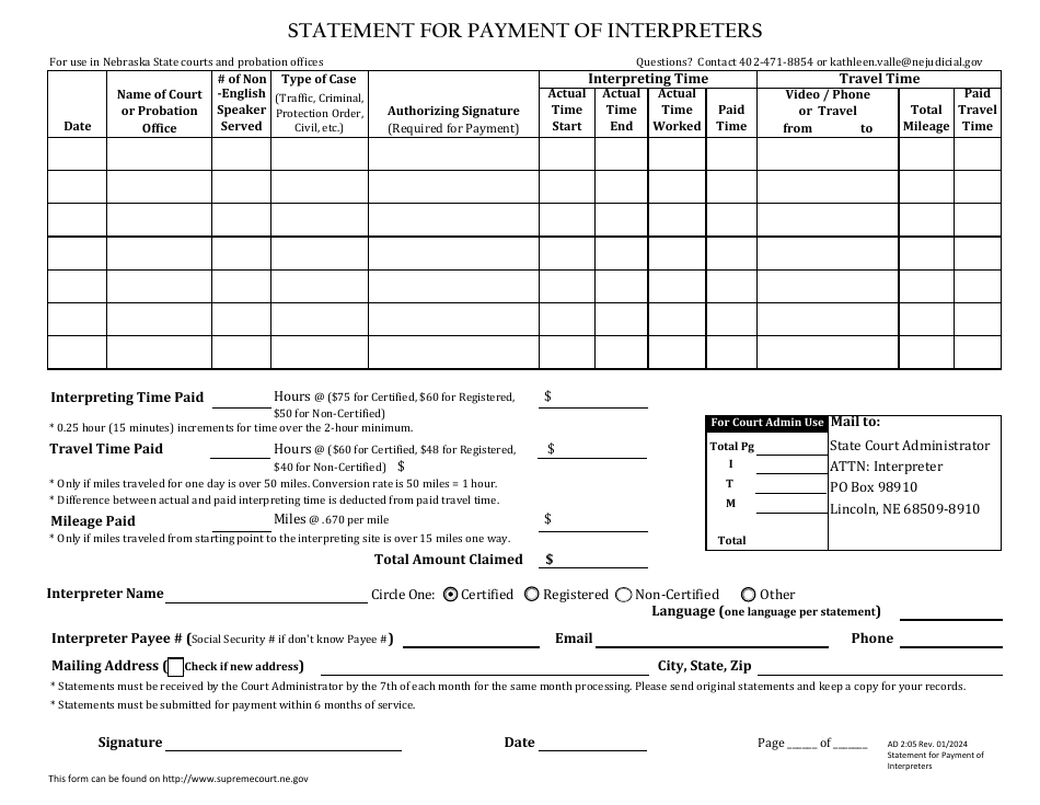 Form AD2:05 - Fill Out, Sign Online and Download Fillable PDF, Nebraska ...