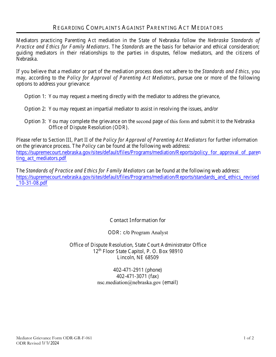 Form ODR-GR-F-061 - Fill Out, Sign Online and Download Fillable PDF ...