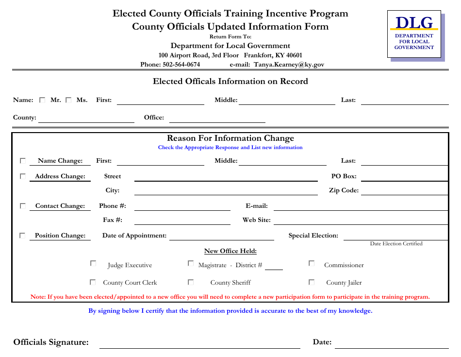 Kentucky County Officials Updated Information Form - Elected County ...