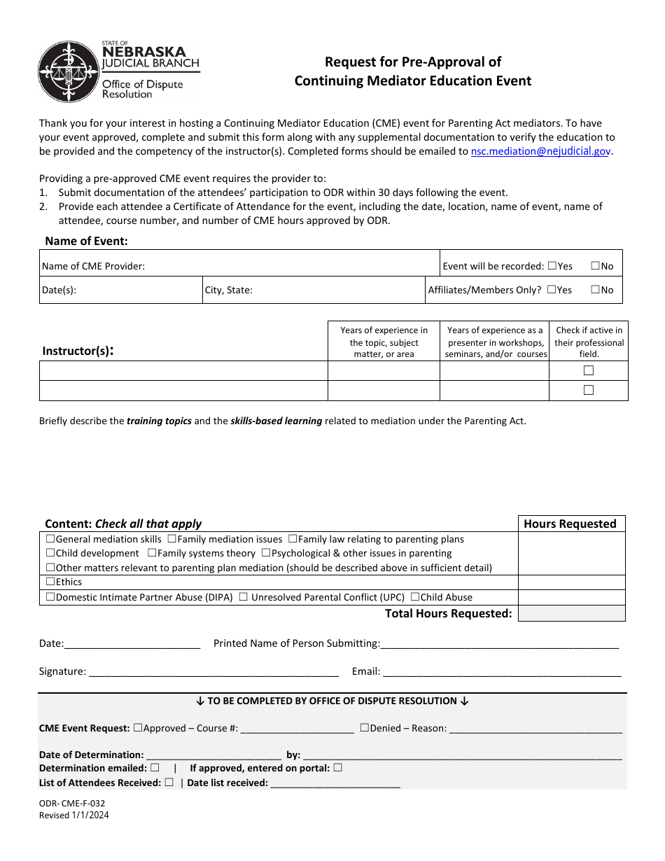 Form ODR-CME-F-032 Download Fillable PDF or Fill Online Request for Pre-approval of Continuing ...