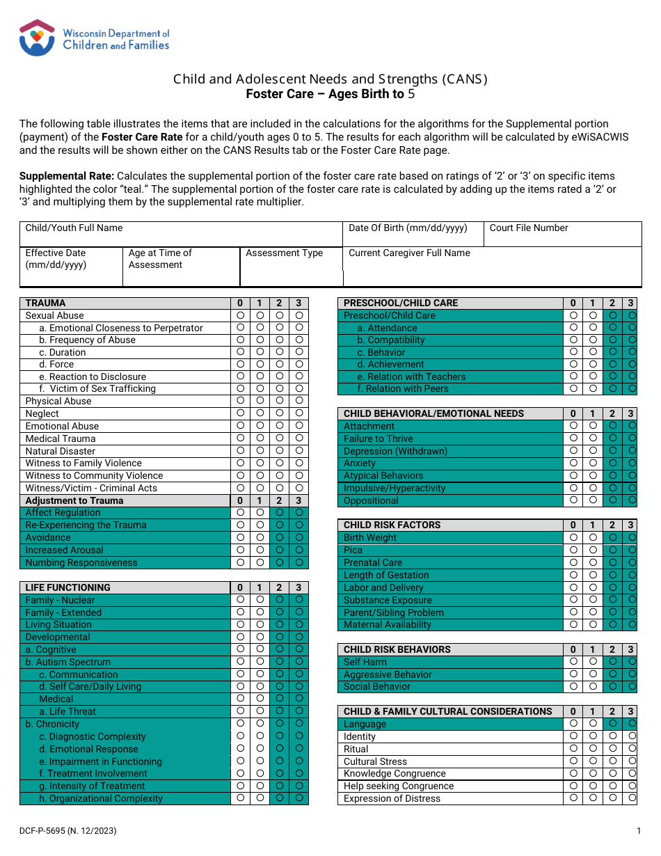 Form DCF-P-5695 - Fill Out, Sign Online and Download Printable PDF ...