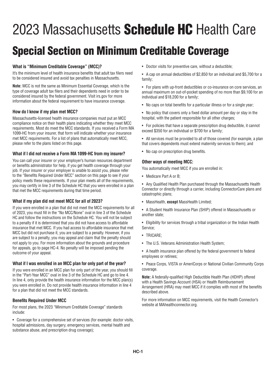 Download Instructions for Schedule HC Health Care Information PDF, 2023 ...