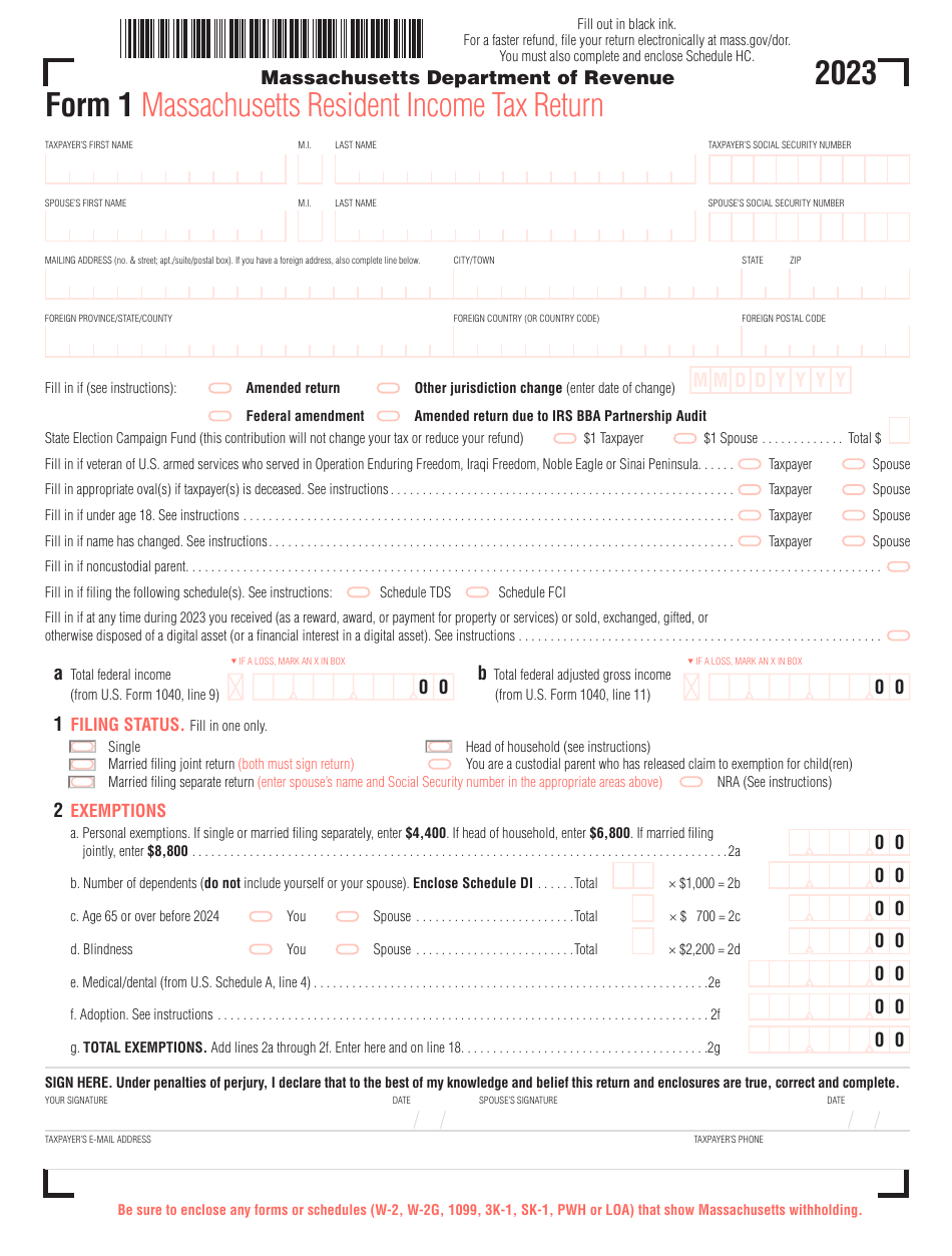 Form 1 Download Fillable PDF or Fill Online Massachusetts Resident ...