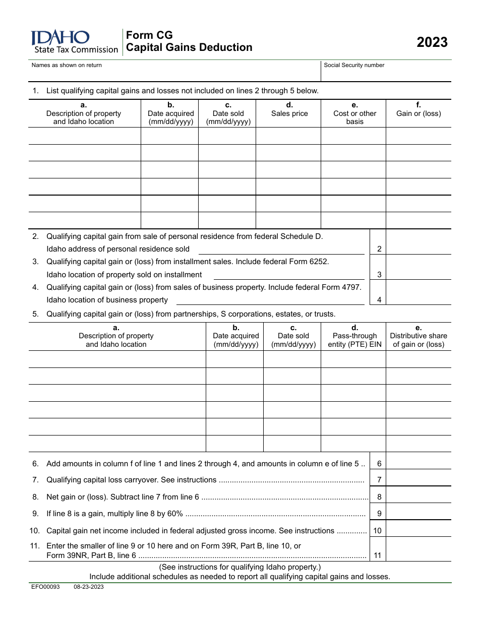 Form CG (EFO00093) Download Fillable PDF or Fill Online Capital Gains ...