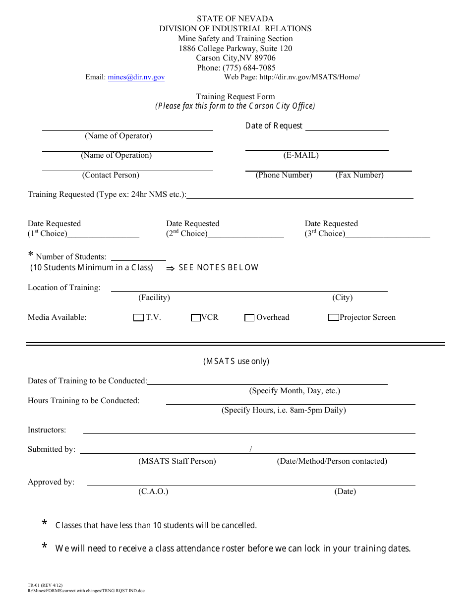 Form TR-01 - Fill Out, Sign Online and Download Fillable PDF, Nevada | Templateroller