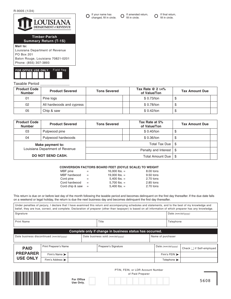 Form R-9005 (T-1S) Download Fillable PDF or Fill Online Timber-Parish ...