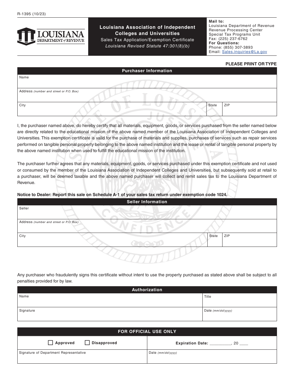 Form R-1395 - Fill Out, Sign Online and Download Fillable PDF ...