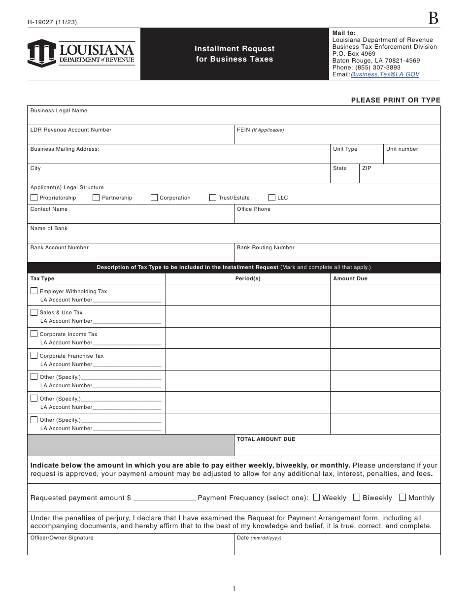 Form R-19027 Download Fillable PDF or Fill Online Installment Request ...