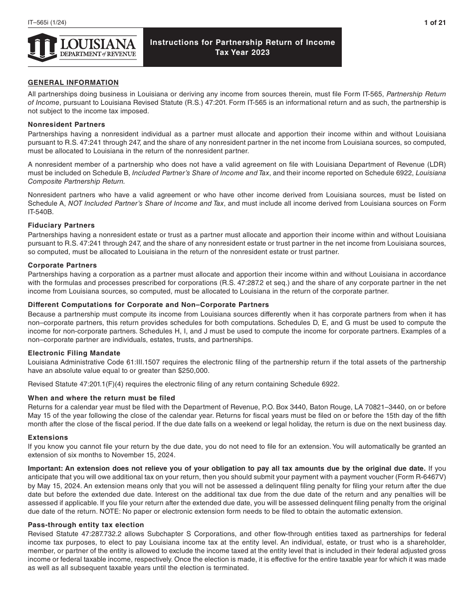 Download Instructions for Form IT-565 Partnership Return of Income PDF ...