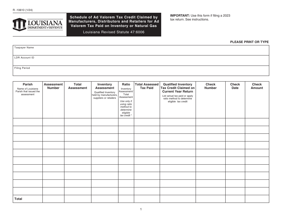 Form R-10610 Download Fillable PDF or Fill Online Schedule of Ad ...