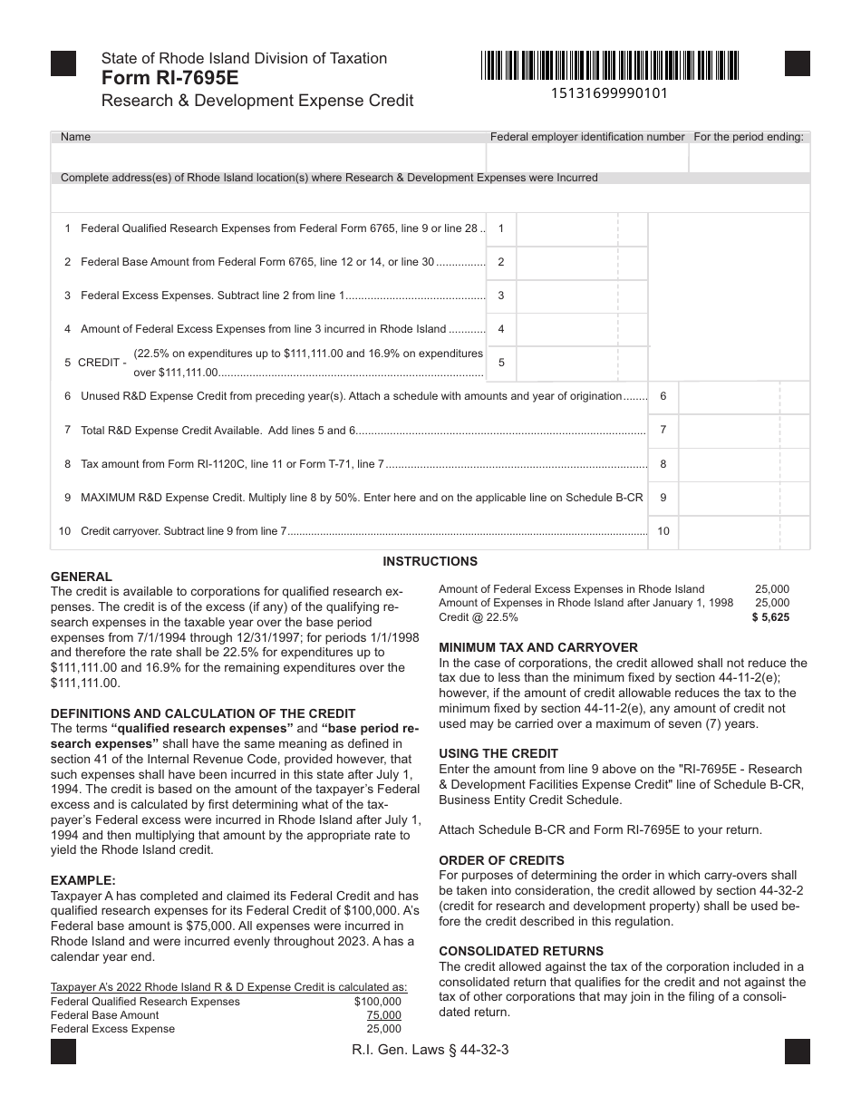 Form RI-7695E - Fill Out, Sign Online and Download Fillable PDF, Rhode ...