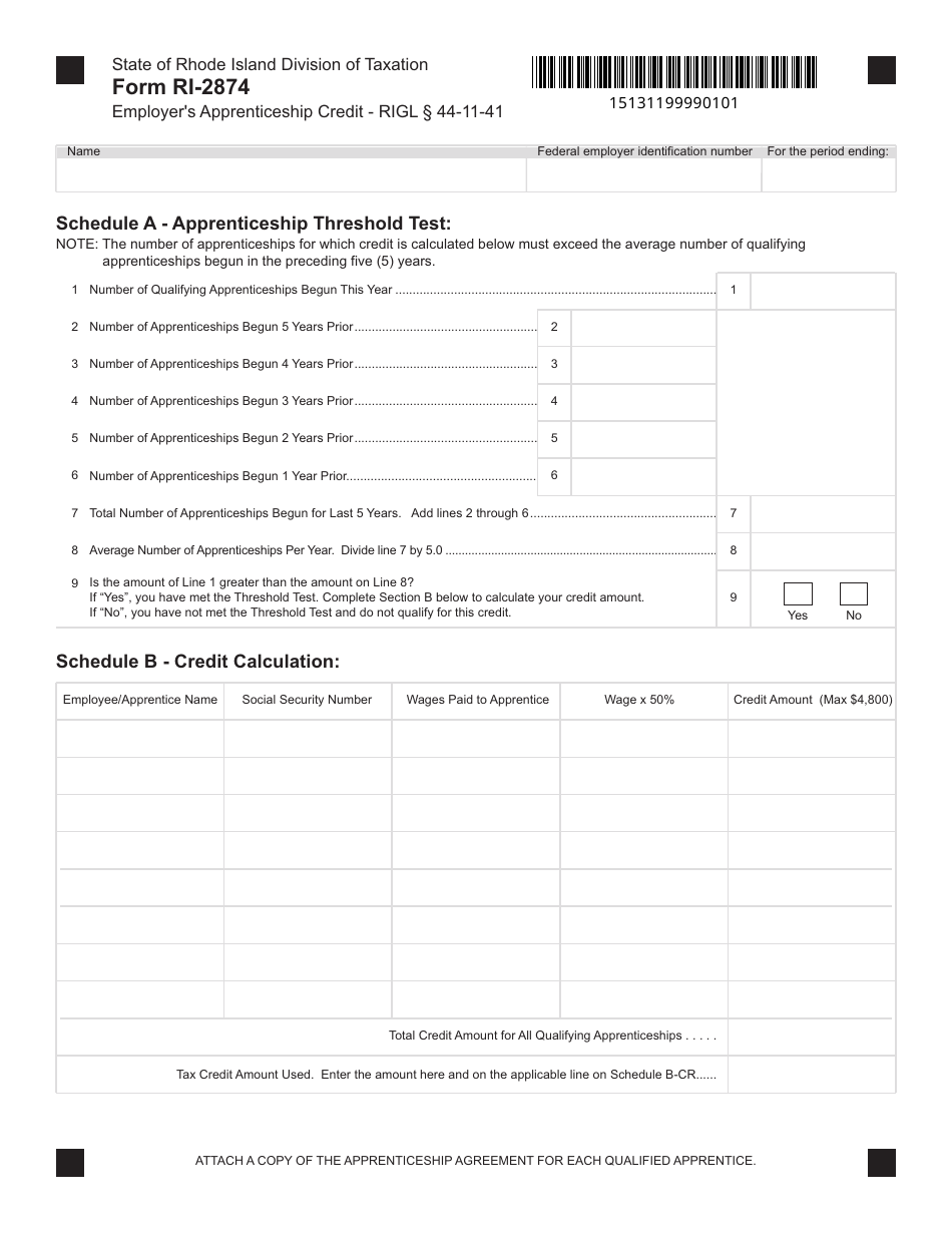 Form RI-2874 - Fill Out, Sign Online and Download Fillable PDF, Rhode Island | Templateroller