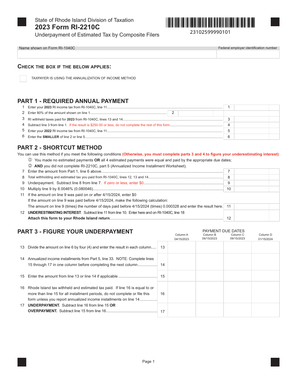 Form RI-2210C - 2023 - Fill Out, Sign Online and Download Fillable PDF, Rhode Island ...