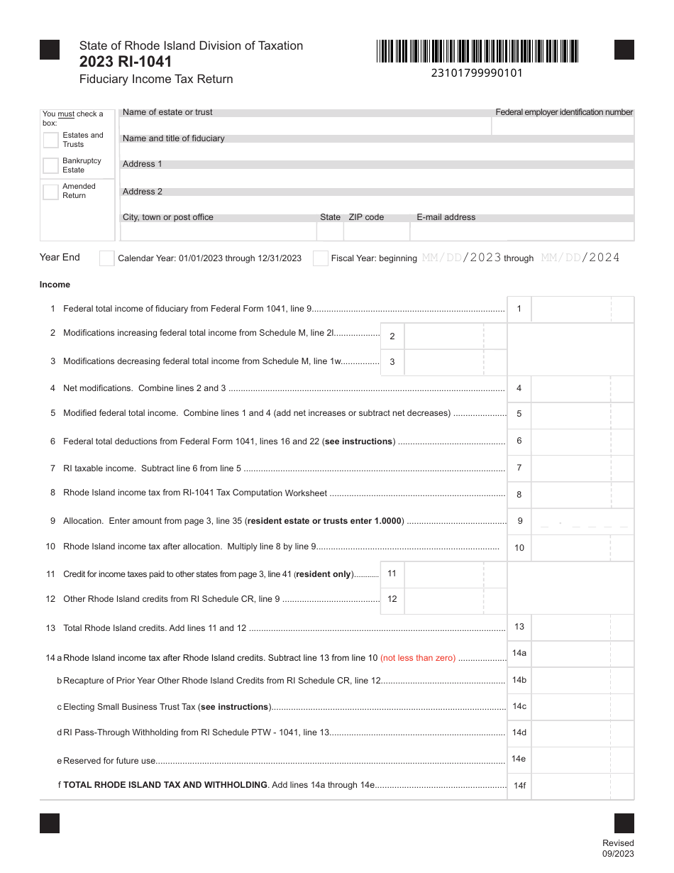 Form RI-1041 Download Fillable PDF or Fill Online Fiduciary Income Tax ...