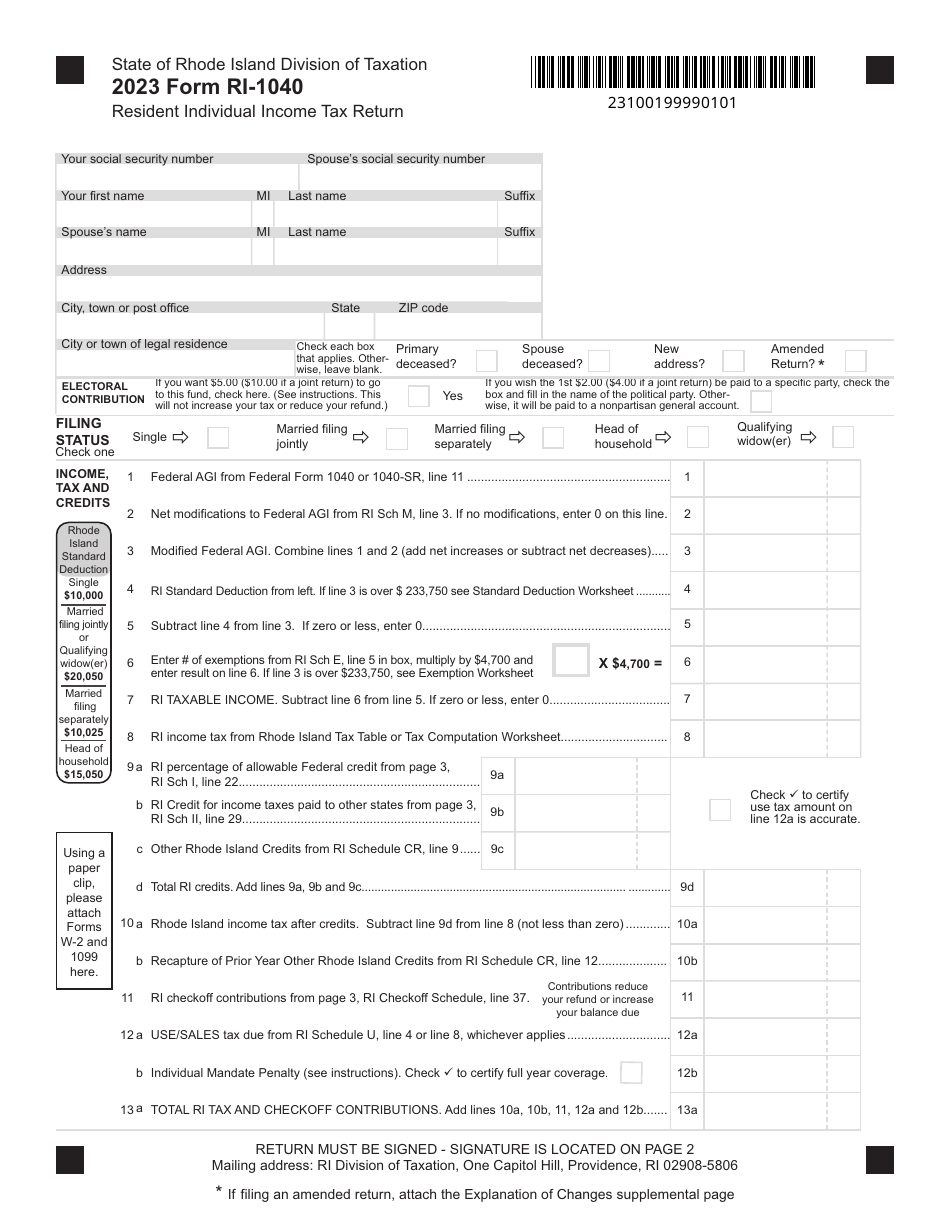 Form RI-1040 Download Fillable PDF or Fill Online Resident Individual ...