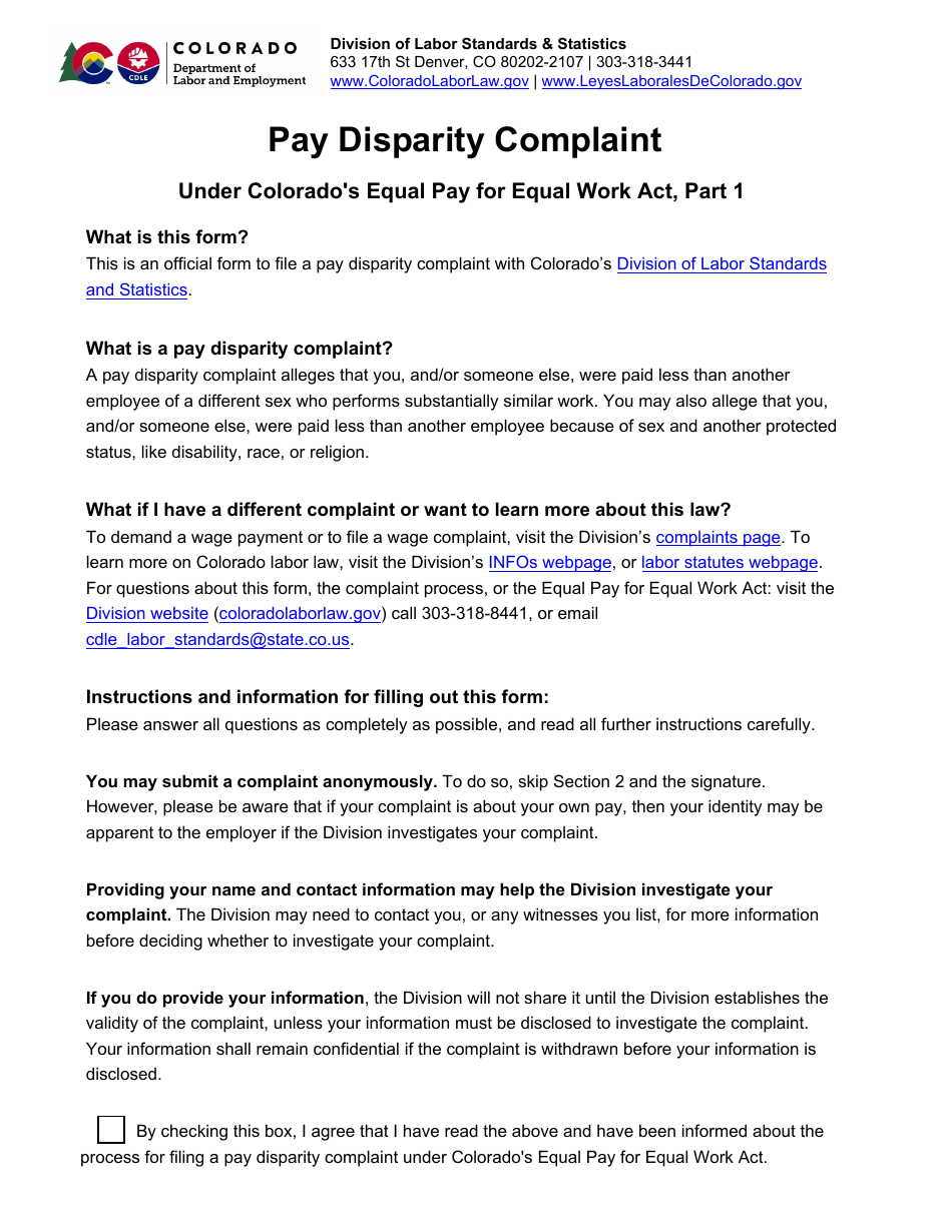 Colorado Pay Disparity Complaint - Fill Out, Sign Online and Download ...