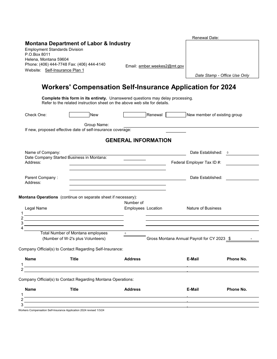 2024 Montana Workers' Compensation Self-insurance Application - Fill Out, Sign Online and ...