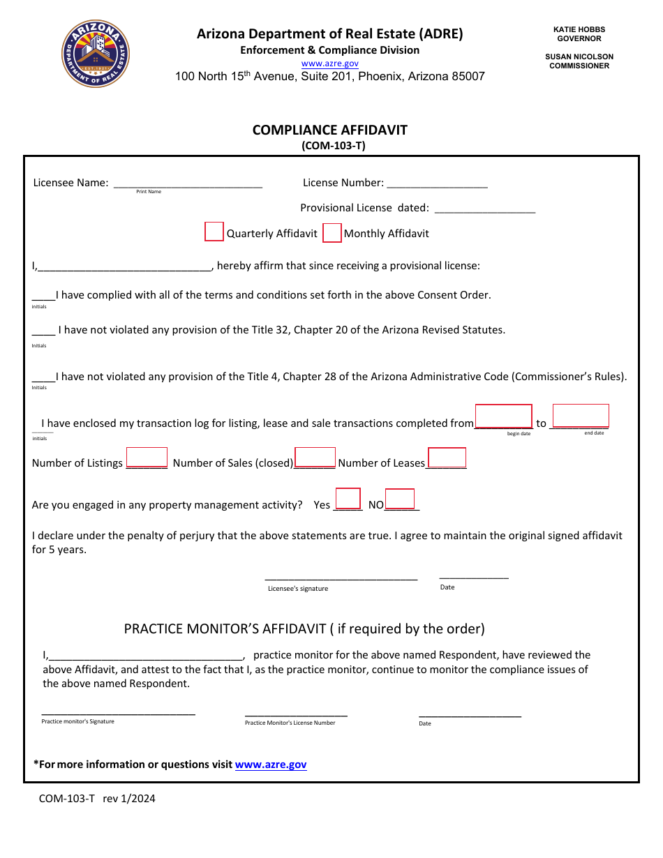 Form COM-103-T Download Fillable PDF or Fill Online Compliance ...