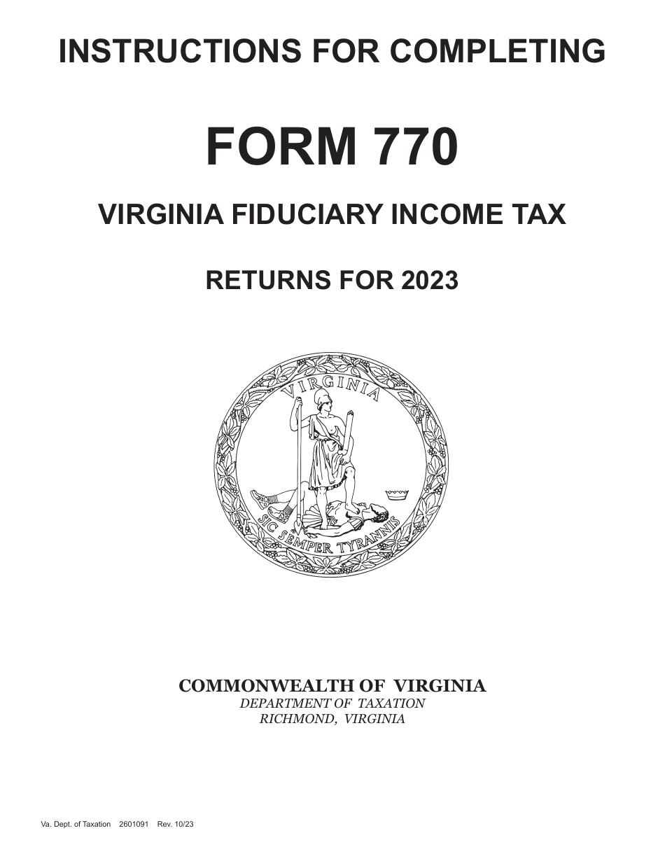 Download Instructions for Form 770 Virginia Fiduciary Income Tax Return ...