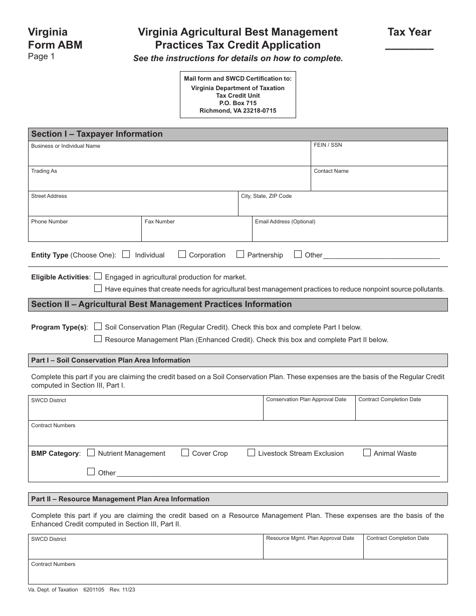 Form ABM Download Fillable PDF or Fill Online Virginia Agricultural ...