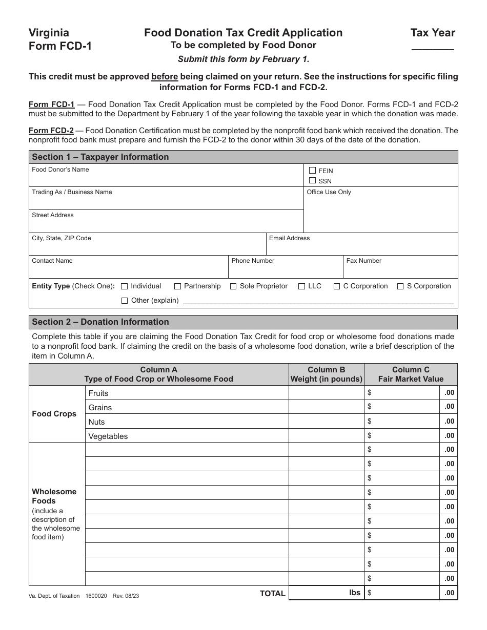 Form FCD-1 (FCD-2) - Fill Out, Sign Online and Download Fillable PDF, Virginia | Templateroller