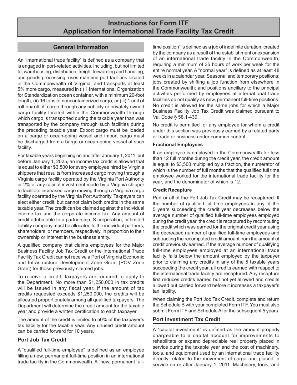 Form ITF Download Fillable PDF or Fill Online Application for International Trade Facility Tax ...
