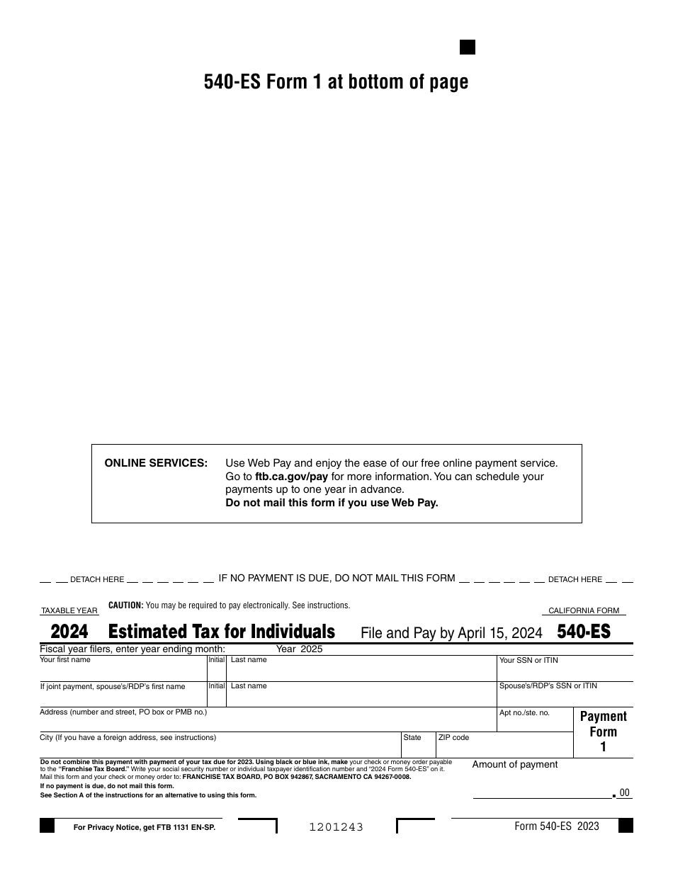 Form 540-ES Download Fillable PDF or Fill Online Estimated Tax for ...