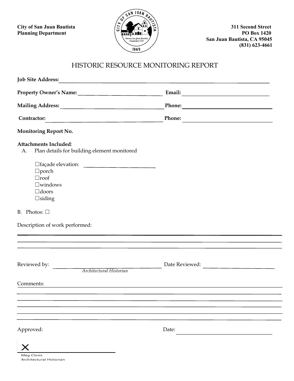 City of San Juan Bautista, California Historic Resource Monitoring ...