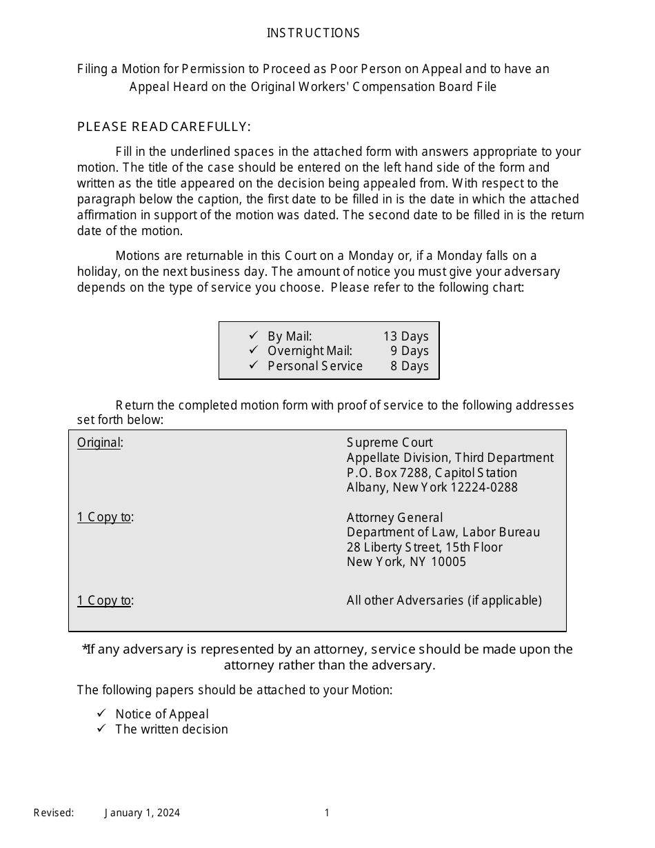New York Notice of Motion for Permission to Proceed as Poor Person on ...