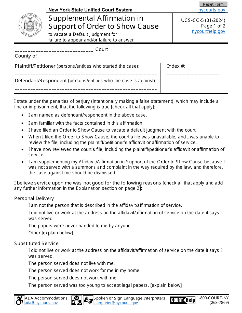 Form UCS-CC-5 Download Fillable PDF or Fill Online Supplemental ...