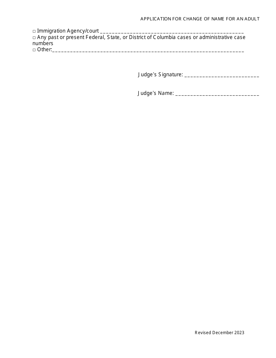 Washington, D.C. Application for Change of Name for an Adult - Full ... Washington, D.C. Application for Change of Name for an Adult - Full ...