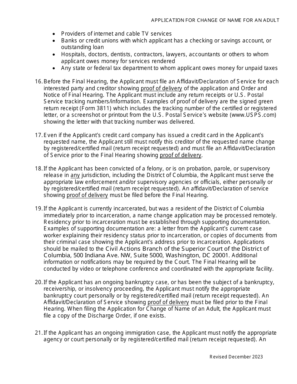 Washington, D.C. Application for Change of Name for an Adult - Full ... Washington, D.C. Application for Change of Name for an Adult - Full ...