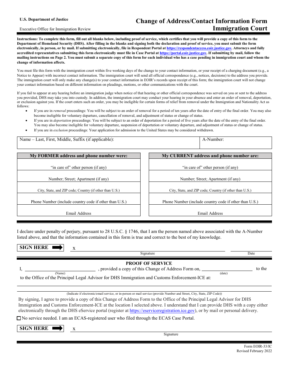 Form EOIR-33/IC - Fill Out, Sign Online and Download Fillable PDF ...