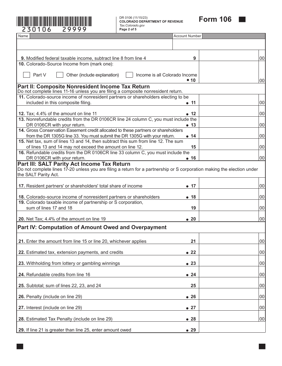 Form DR0106 Download Fillable PDF or Fill Online Colorado Partnership ...
