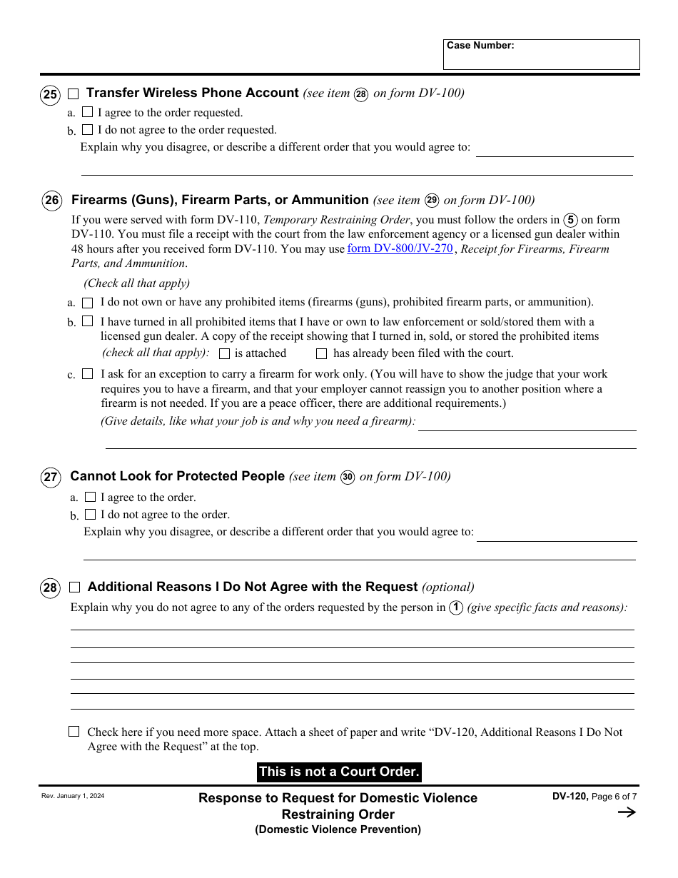 Form DV-120 Download Fillable PDF or Fill Online Response to Request for Domestic Violence ...
