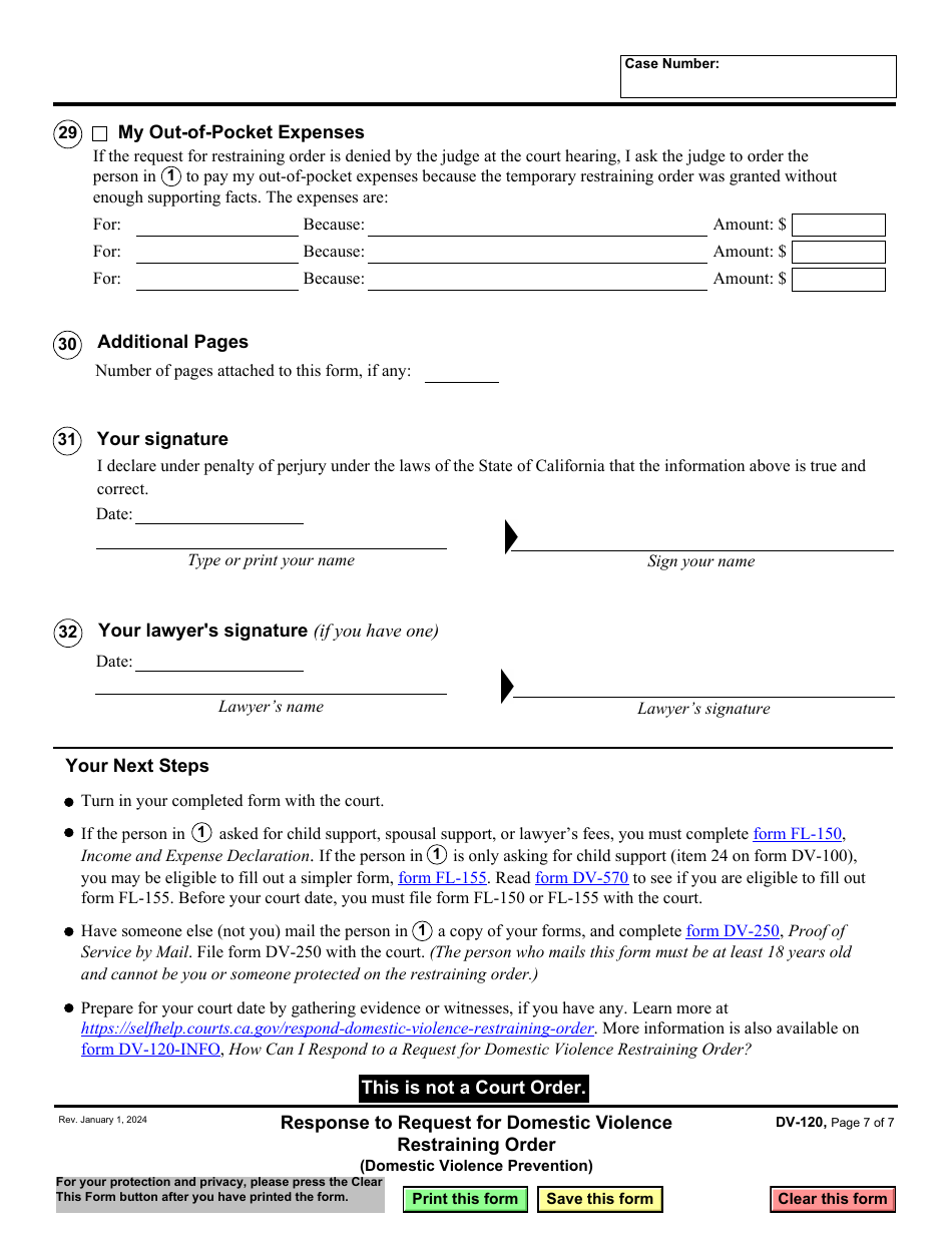 Form DV-120 Download Fillable PDF or Fill Online Response to Request for Domestic Violence ...