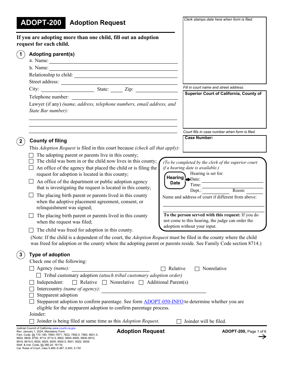 Form ADOPT-200 - Fill Out, Sign Online and Download Fillable PDF ...