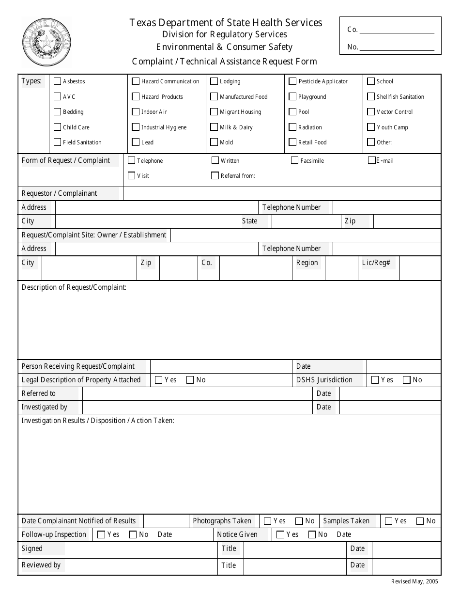 Texas Complaint/Technical Assistance Request Form - Fill Out, Sign ...