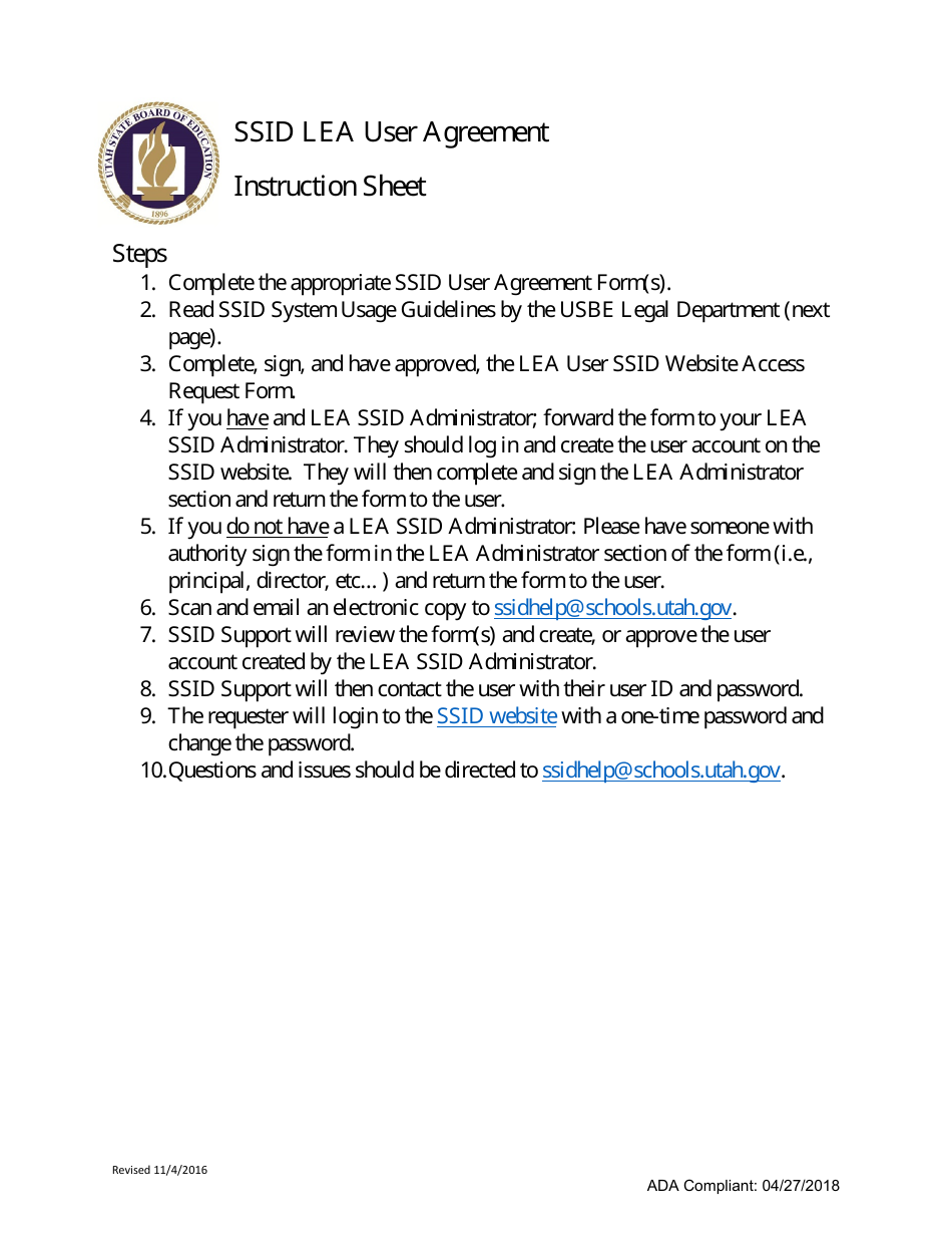 Utah Lea User Agreement: Ssid Website Access Request Form - Fill Out ...
