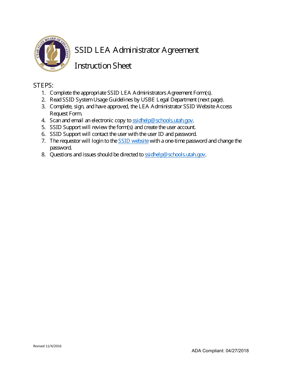 Utah Ssid Lea Administrator Agreement: Ssid Website Access Request Form ...